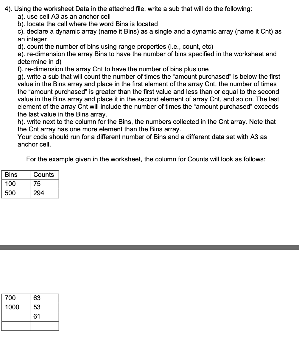 Excel VBA Using the worksheet Data in the attached | Chegg.com