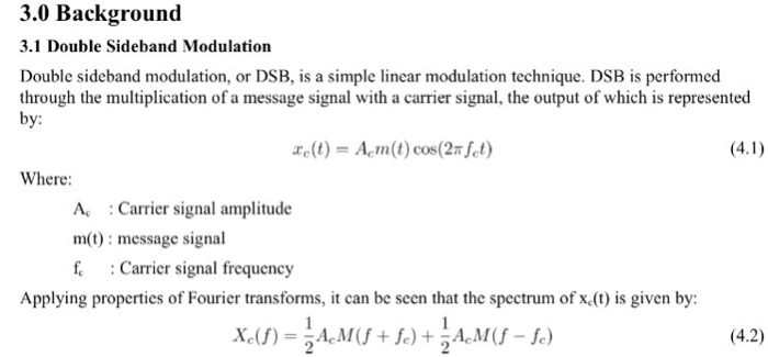 Solved 3.0 Background 3.1 Double Sideband Modulation Double | Chegg.com
