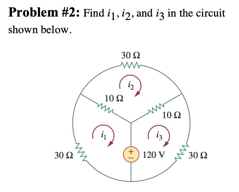 Solved Problem #2: Find i1, i2, and iz in the circuit shown | Chegg.com