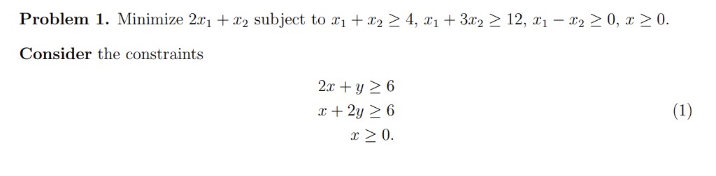 Solved Problem 1. Minimize 2x1+x2 subject to | Chegg.com