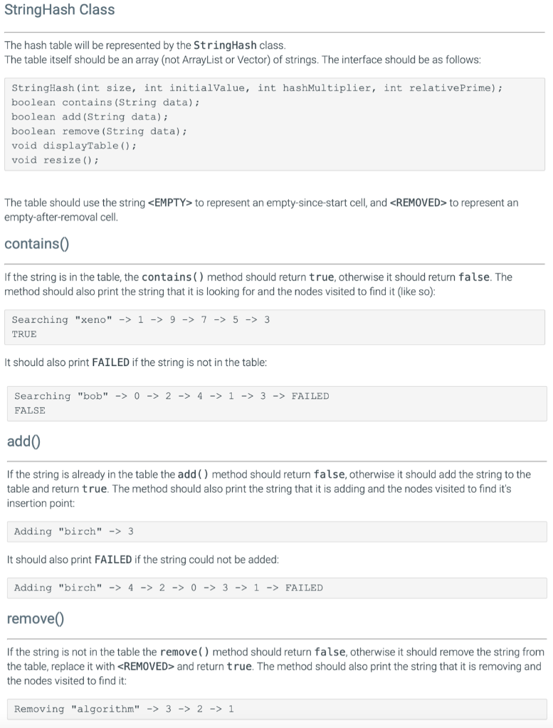 Solved The hash table will be represented by the StringHash | Chegg.com