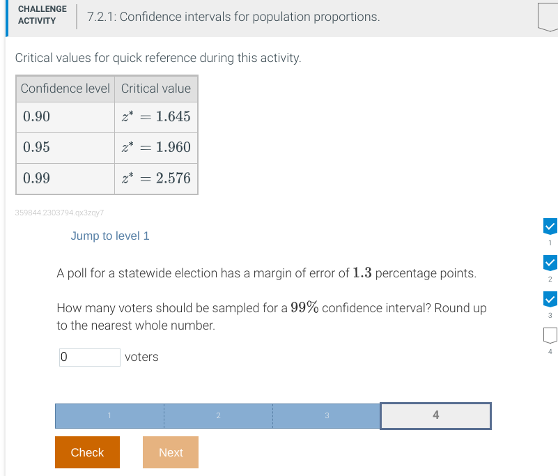Solved CHALLENGE ACTIVITY 7.2.1: Confidence intervals for | Chegg.com