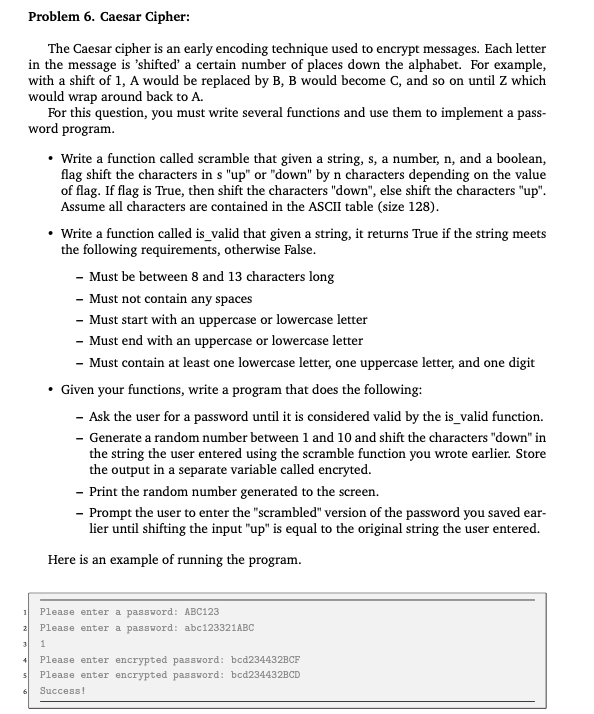 Solved Problem 6. Caesar Cipher: The Caesar cipher is an | Chegg.com