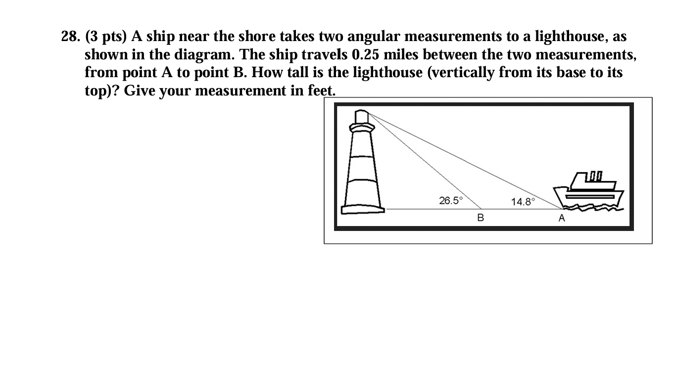 Solved 28. (3 ﻿pts) ﻿A ship near the shore takes two angular | Chegg.com