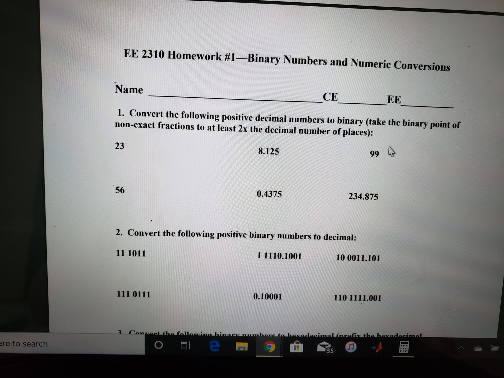 Solved EE 2310 Homework #1—Binary Numbers and Numeric | Chegg.com