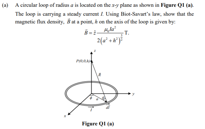 Solved (a) A circular loop of radius a is located on the x-y | Chegg.com