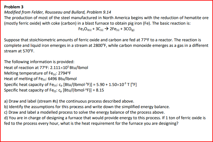 Solved Problem 3 Modified from Felder, Rousseau and Bullard, | Chegg.com