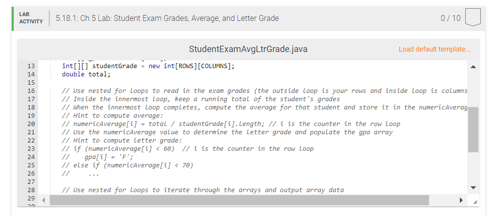 Solved 5.18 Ch 5 Lab: Student Exam Grades, Average, and | Chegg.com