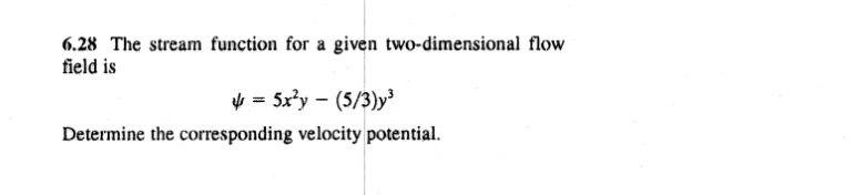 Solved 6.28 The stream function for a given two-dimensional | Chegg.com
