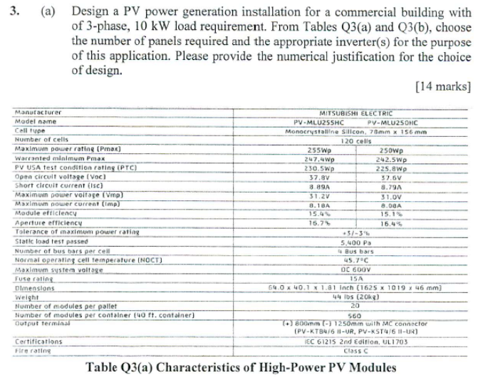 Solved (a) Design a PV power generation installation for a | Chegg.com