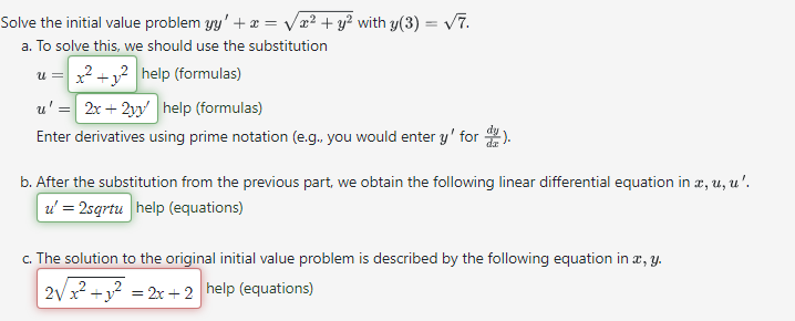 Solved olve the initial value problem yy′+x=x2+y2 with | Chegg.com