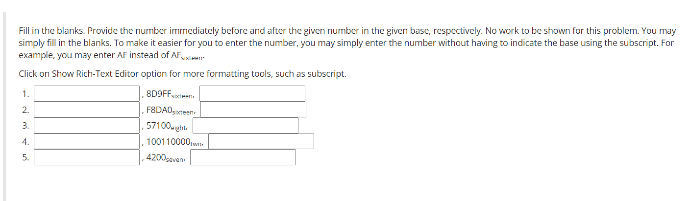 Solved Fill in the blanks. Provide the number immediately | Chegg.com