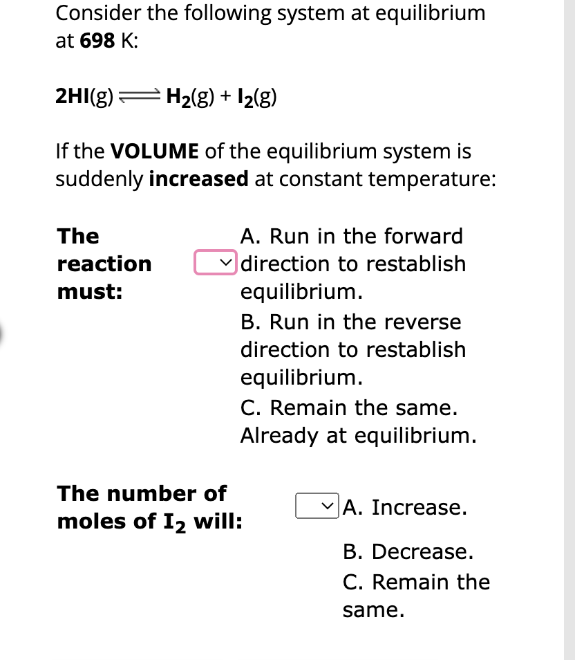 Solved Consider the following system at equilibriumat 698K | Chegg.com