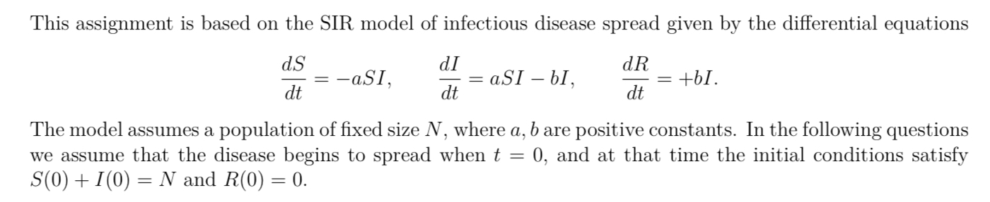 Solved This assignment is based on the SIR model of | Chegg.com