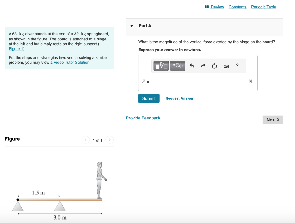 Solved A 63 kg diver stands at the end of a 32 kg | Chegg.com