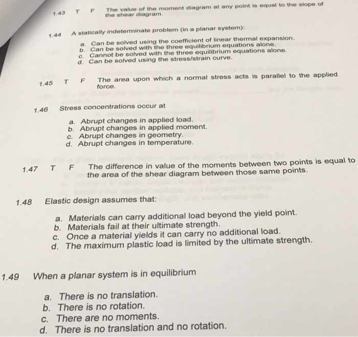 Solved Statics and strengths of materials. True false, | Chegg.com