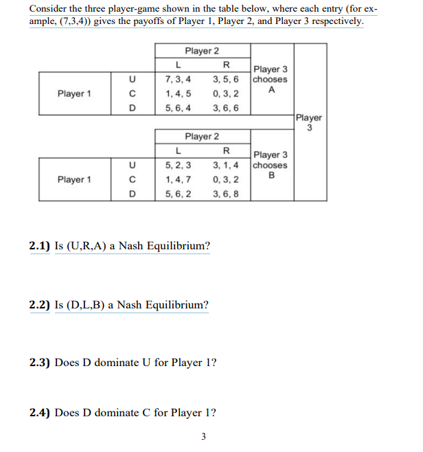 Solved Consider the three player-game shown in the table | Chegg.com