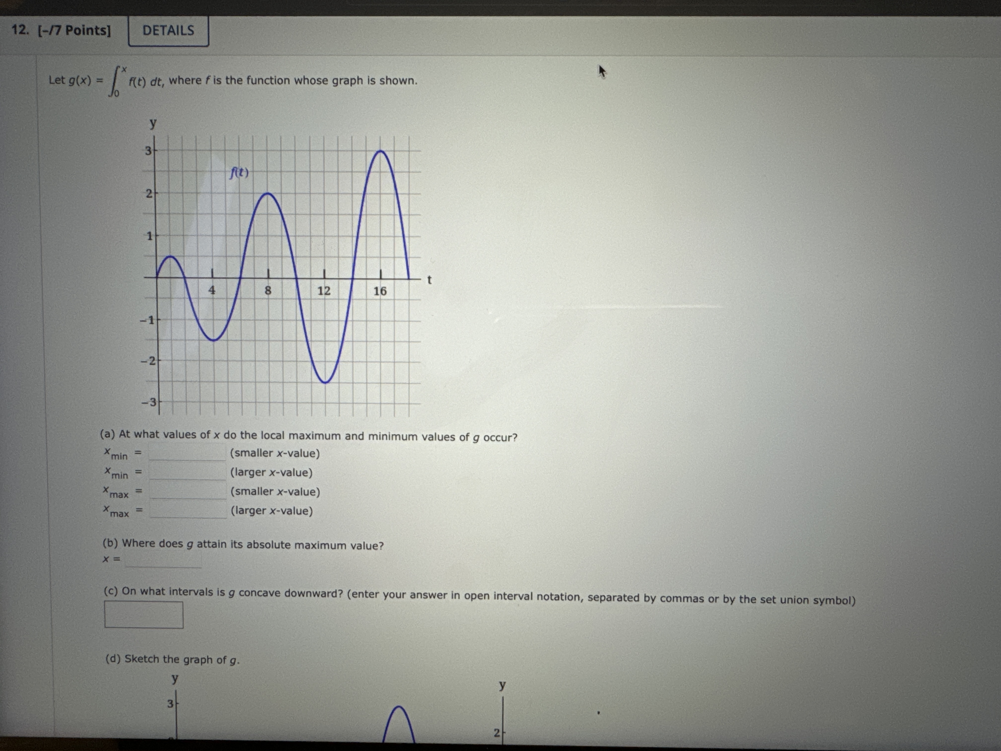 Solved Let g(x)=∫0xf(t)dt, ﻿where f ﻿is the function whose | Chegg.com