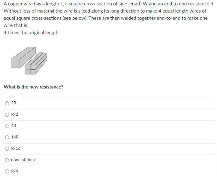 Solved A copper wire has a length L, a square cross-section | Chegg.com