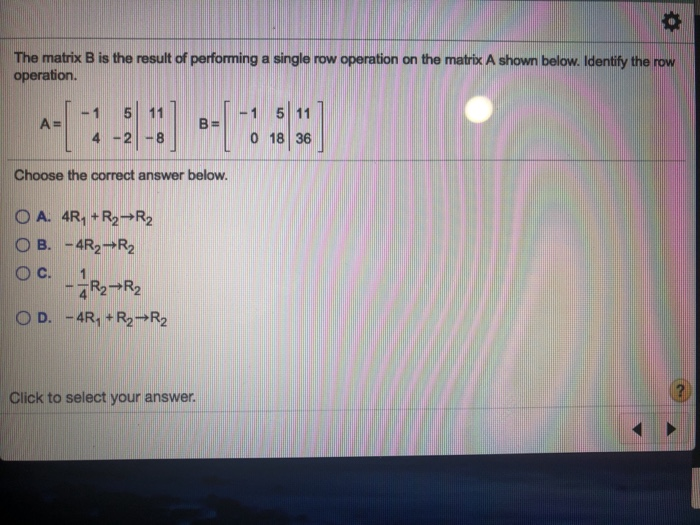 Solved Perform the row operation 3R2 +R1 R1 on the matrix | Chegg.com