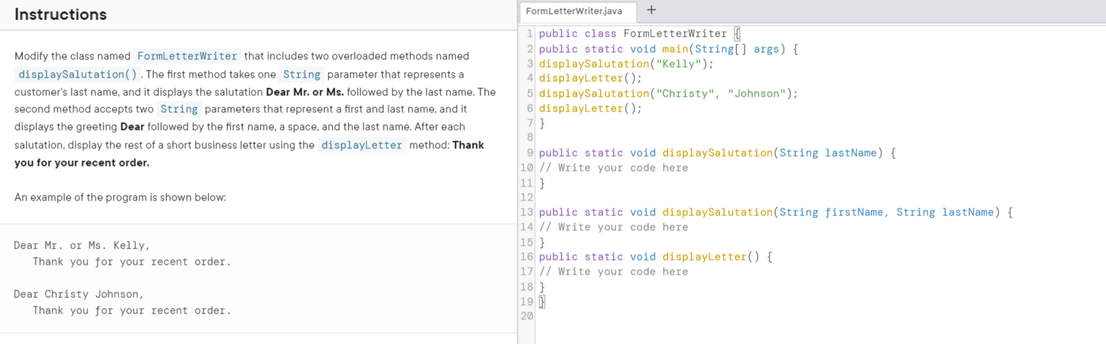 Solved Modify the class named FormLetterWriter that includes | Chegg.com