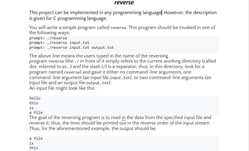 Solved reverse This project can be implemented in any | Chegg.com
