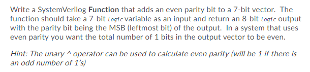 Solved Write A Systemverilog Function That Adds An Even 9536