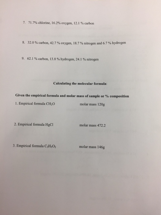 Solved Name: Empirical and Molecular Formula Handout | Chegg.com