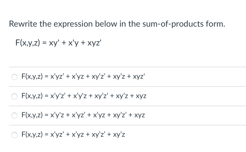 Solved Rewrite the expression below in the sum-of-products | Chegg.com