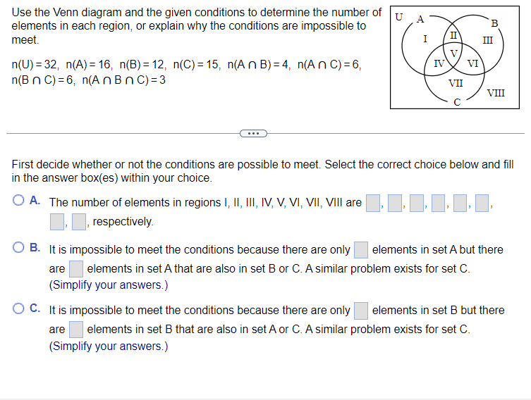 Solved Use the Venn diagram and the given conditions to | Chegg.com