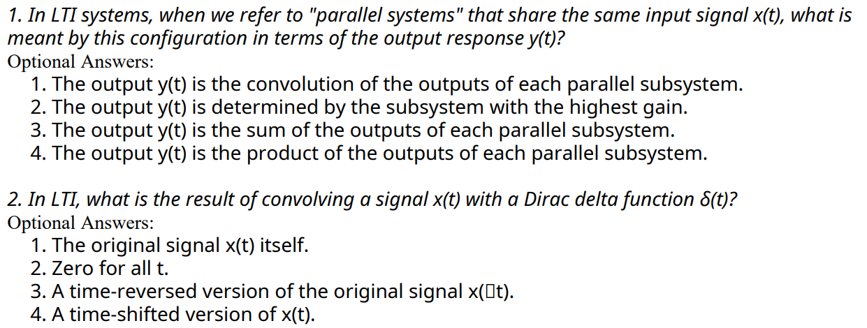 Solved 1. In LTI systems, when we refer to "parallel | Chegg.com