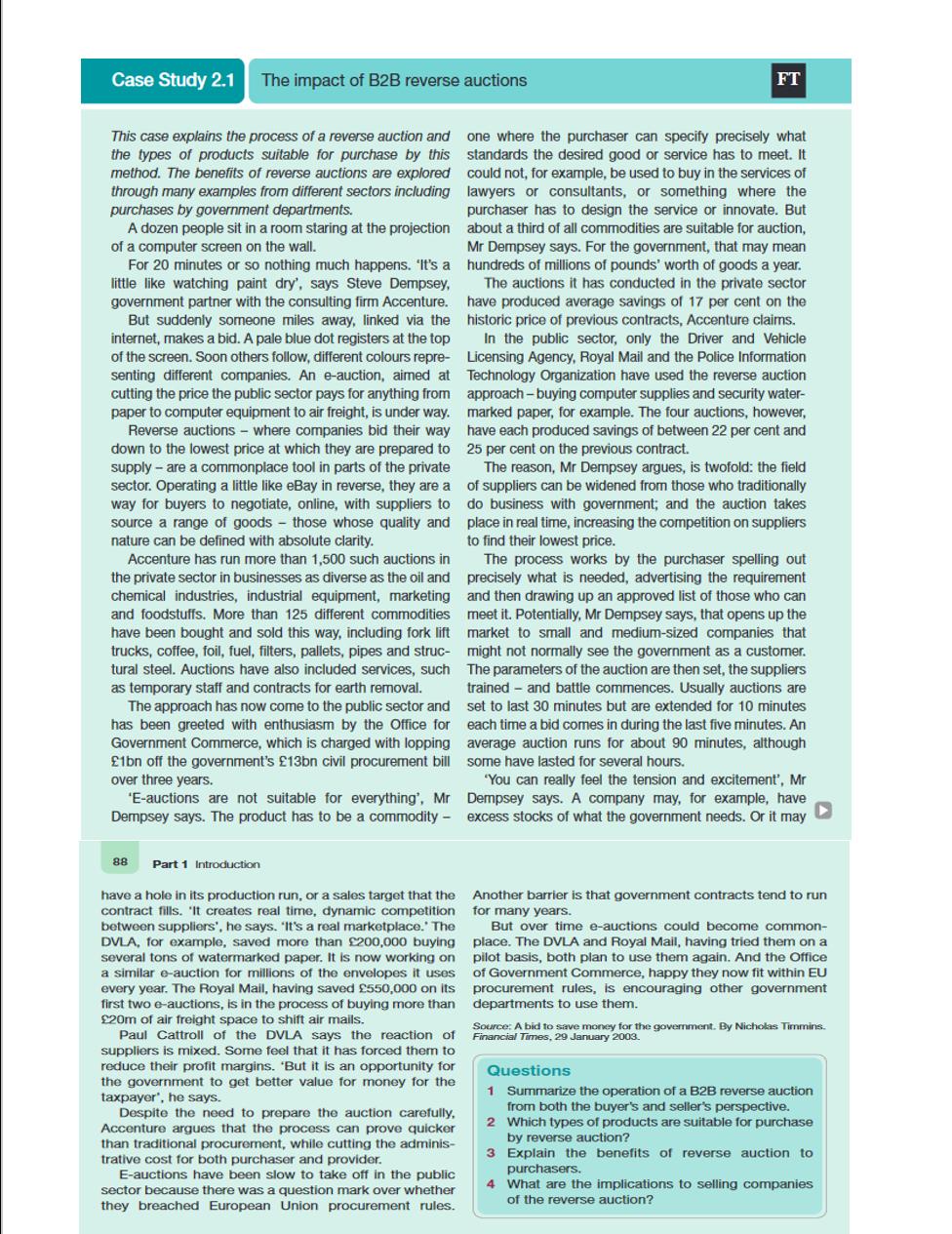 Solved Case Study 2.1 The impact of B2B reverse auctions FT | Chegg.com