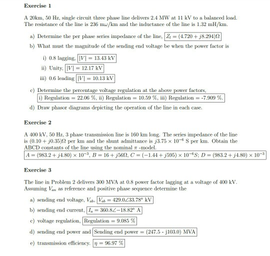 Solved Exercise 1 A 20km, 50 Hz, single circuit three phase | Chegg.com