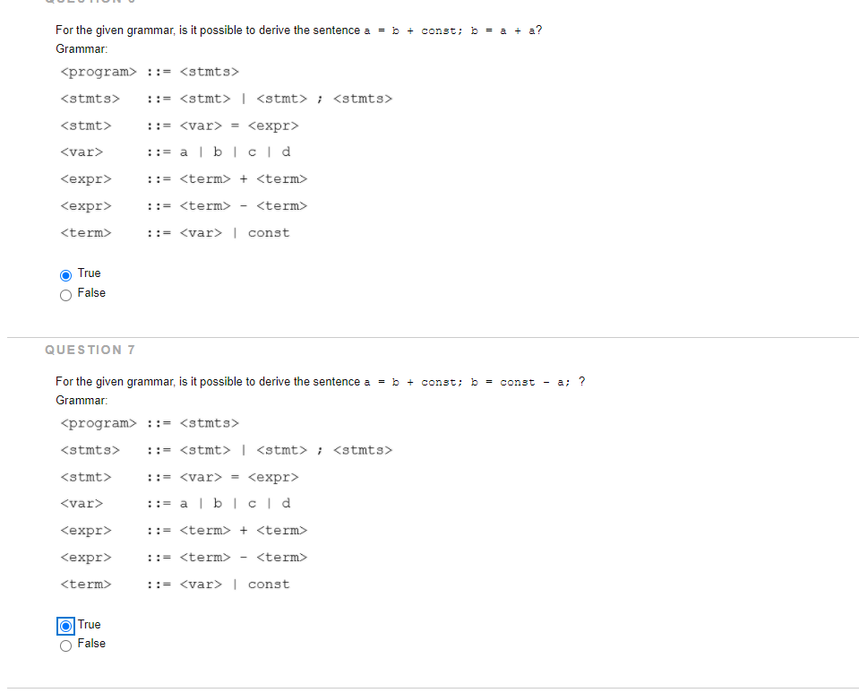 Solved = b + const; b = a + a? For the given grammar, is it | Chegg.com