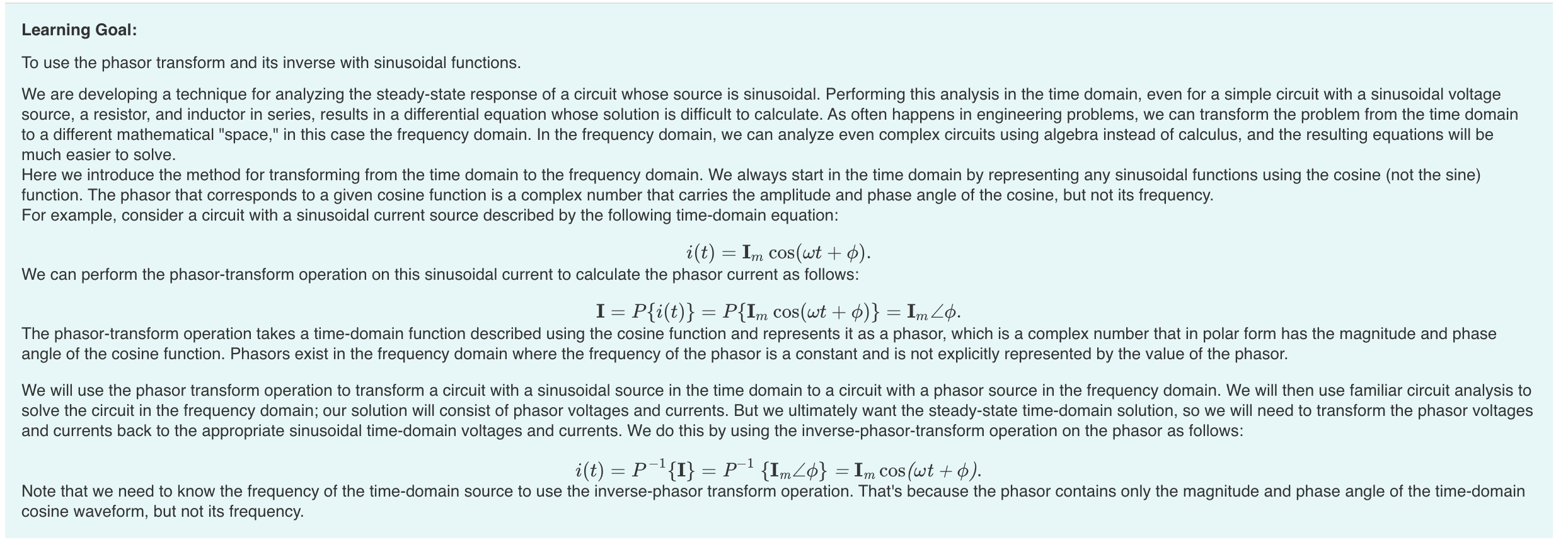 Solved Learning Goal: To use the phasor transform and its | Chegg.com