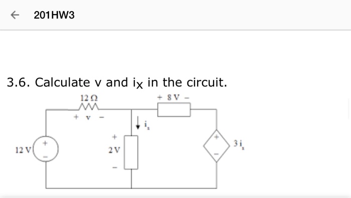 Solved ← 201 Hw3 3.6. Calculate v and ix in the circuit. 12Ω | Chegg.com