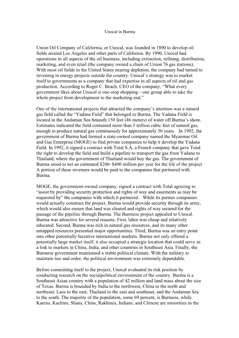 Unocal in Burma Union Oil Company of California, or | Chegg.com