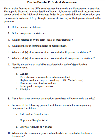 Solved Practice Exercise 19: Scale of Measurement This | Chegg.com