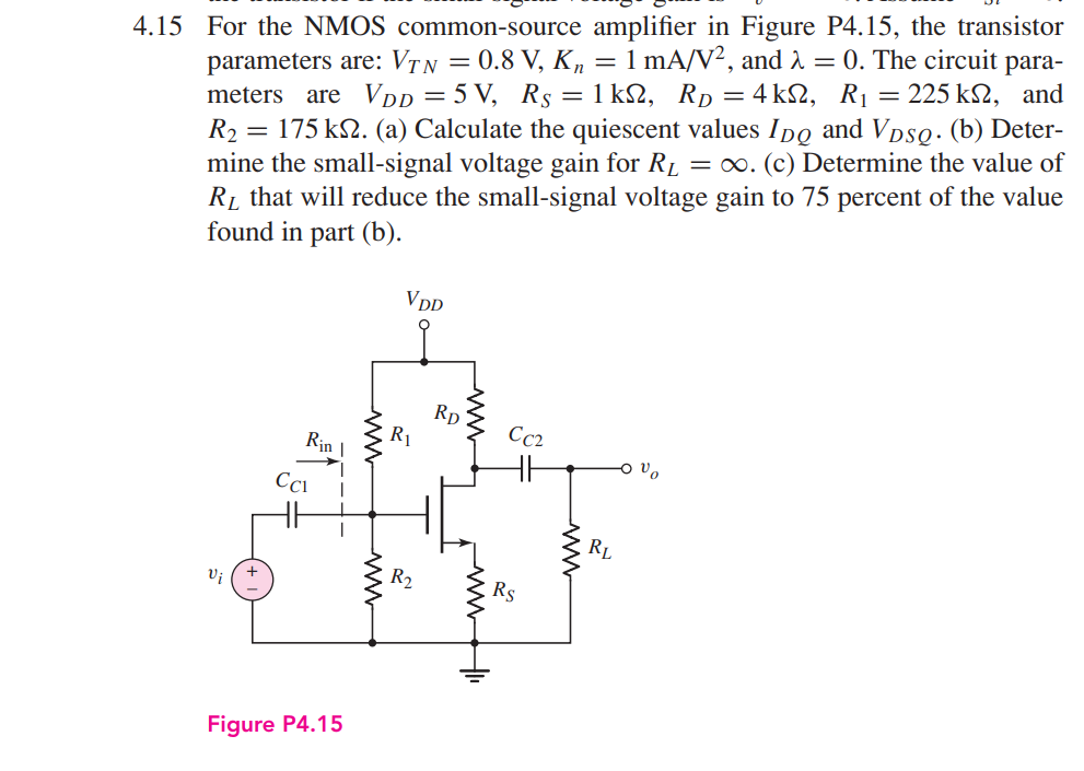Solved 15 For The Nmos Common Source Amplifier In Figure