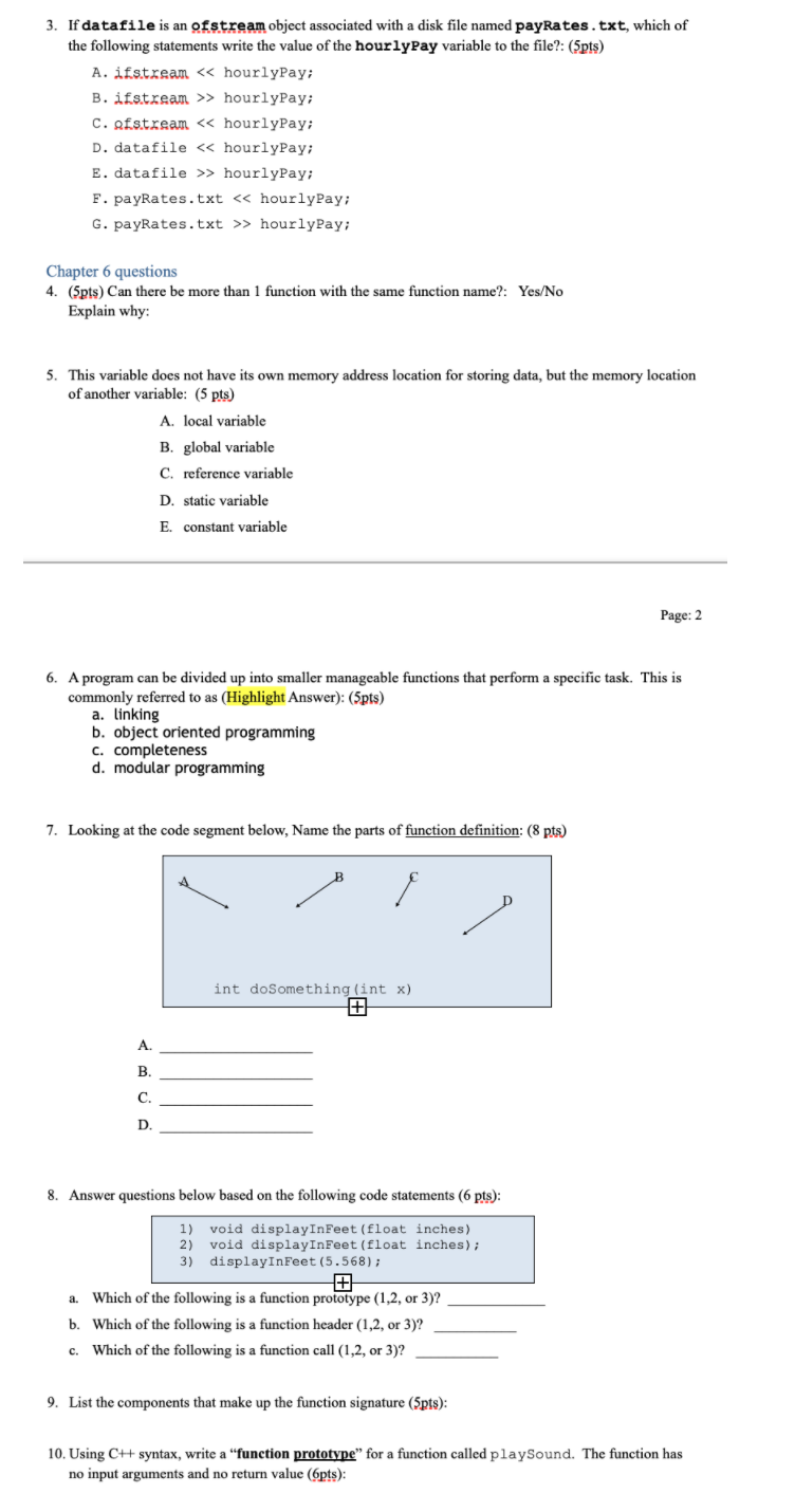 Solved 3. If datafile is an ofstream object associated with | Chegg.com
