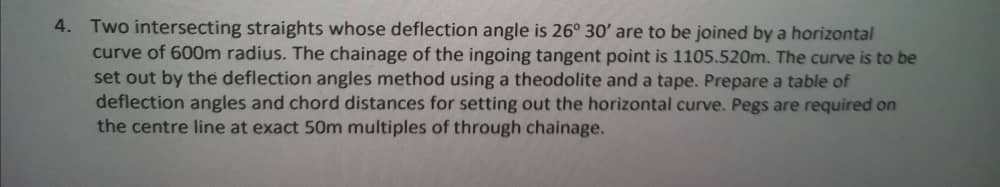 Solved 4. Two intersecting straights whose deflection angle | Chegg.com
