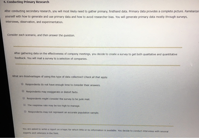 Solved 4. Conducting Primary Research Ater conducting | Chegg.com