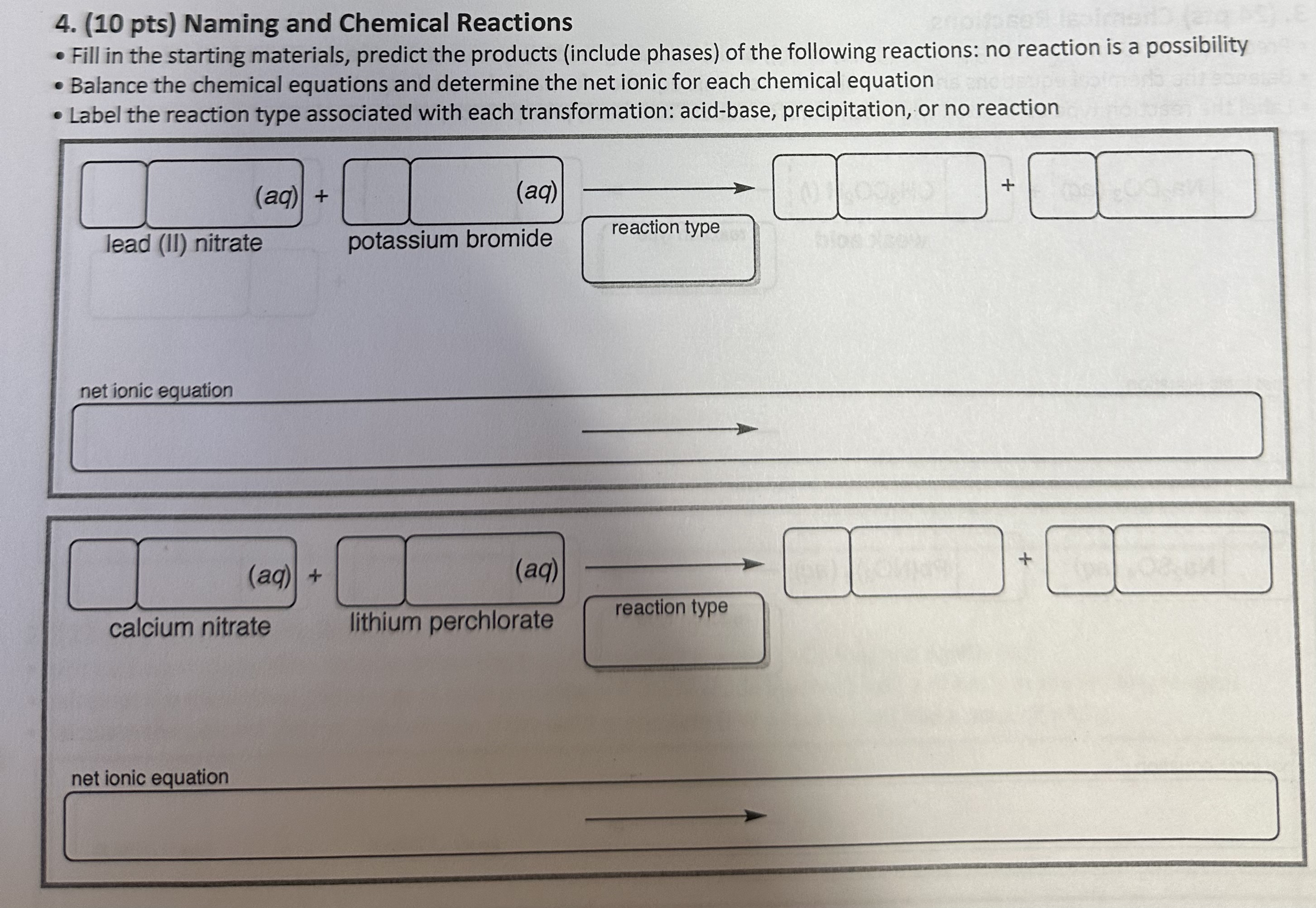 Solved 4. (10 pts) Naming and Chemical Reactions - Fill in | Chegg.com