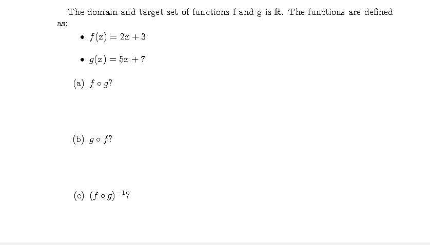 Solved The domain and target set of functions fand g is R. | Chegg.com