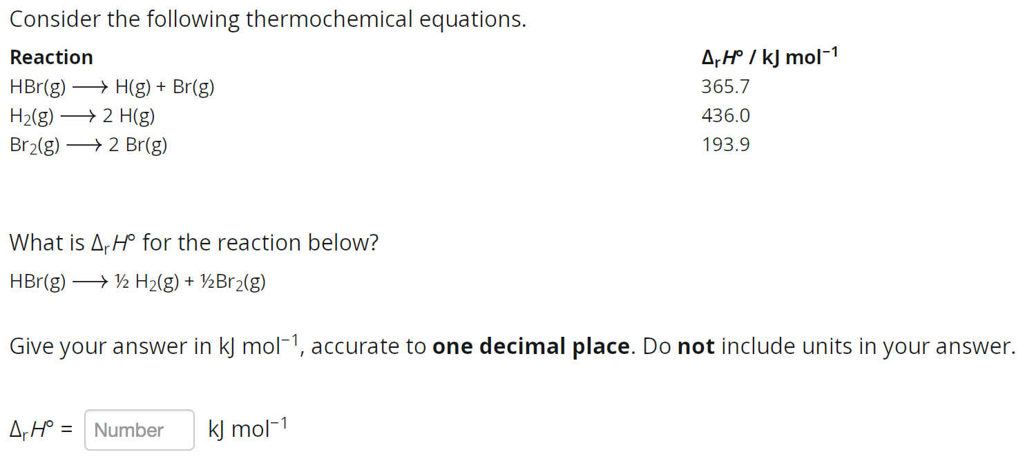 Solved What is ΔrH∘ for the reaction below? HBr(g) 121H2( | Chegg.com