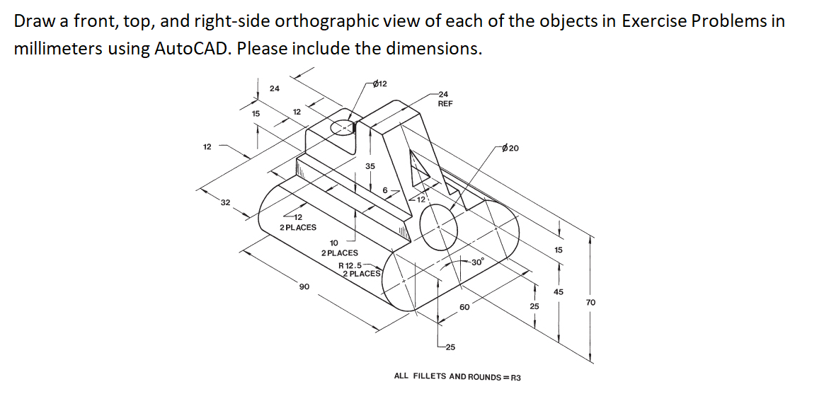 Solved Draw a front, top, and right-side orthographic view | Chegg.com