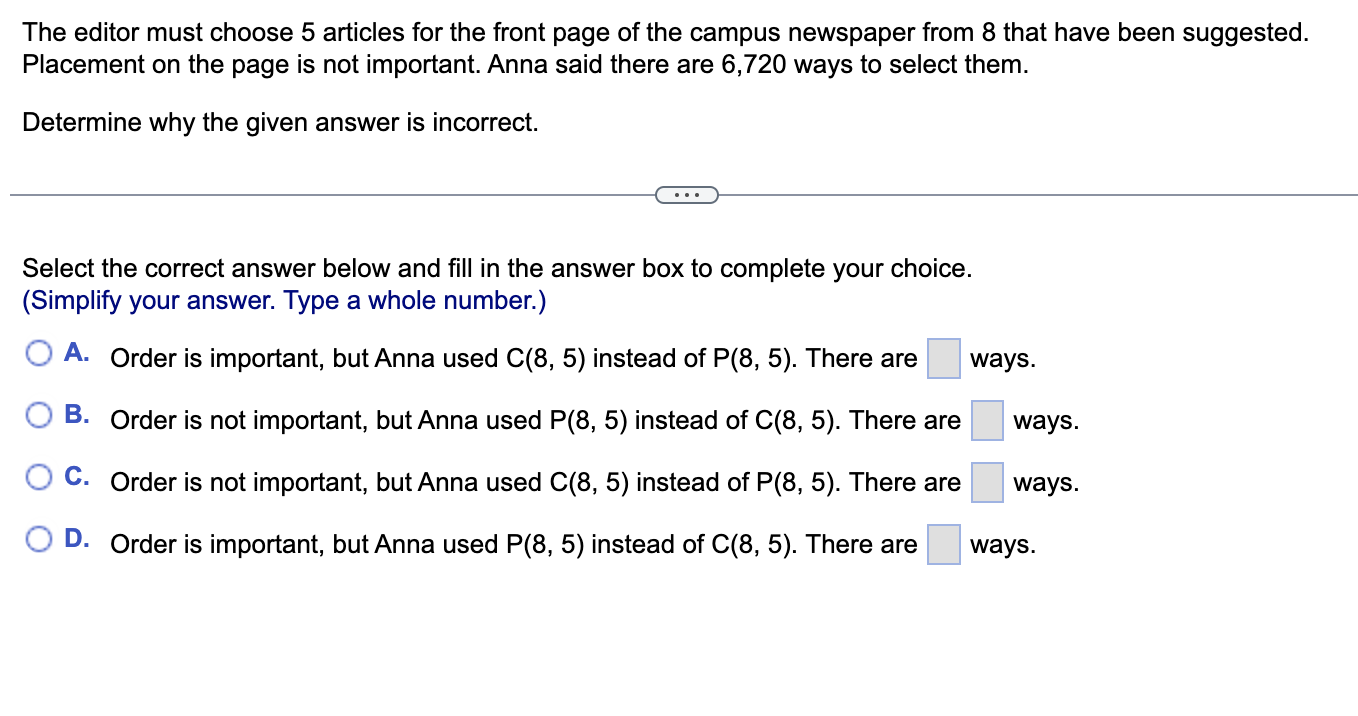 Solved The editor must choose 5 articles for the front page | Chegg.com