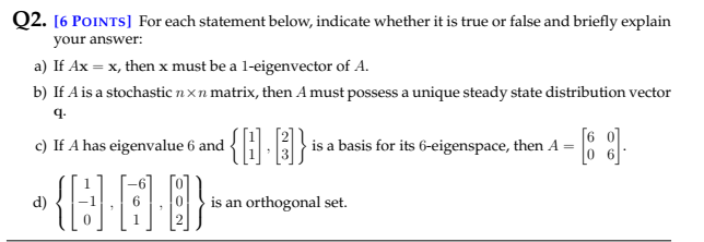 Solved Q2. [6 POINTS] For each statement below, indicate | Chegg.com