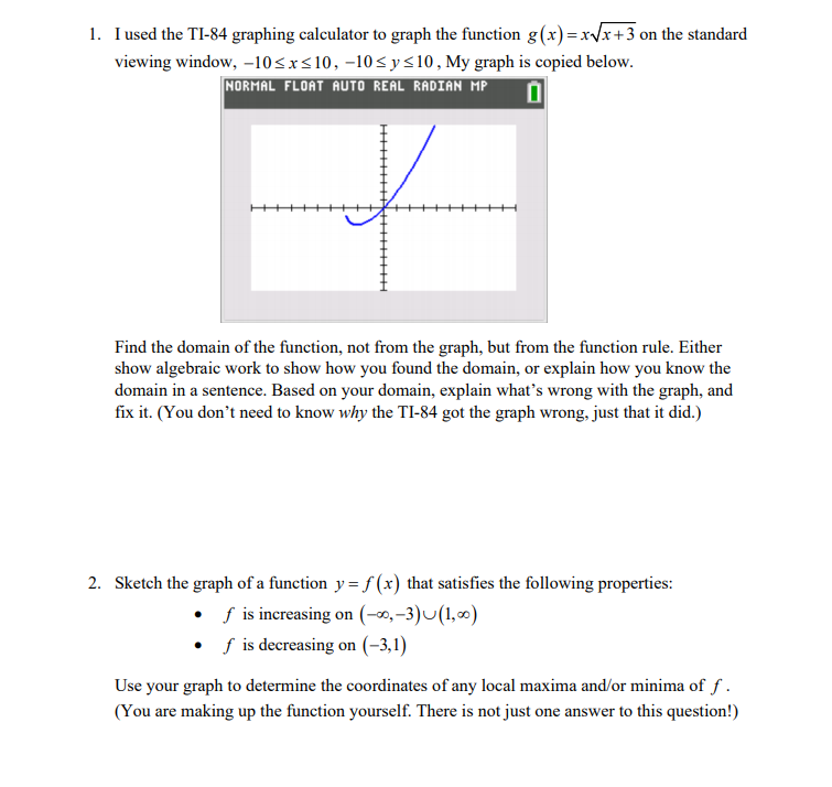 Solved 1. I used the TI-84 graphing calculator to graph the | Chegg.com