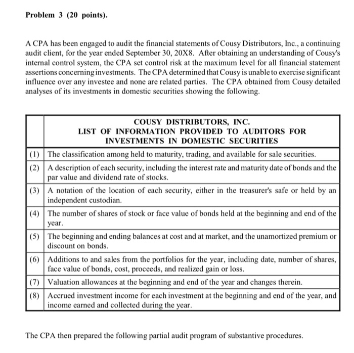 Solved Problem 3 (20 points). A CPA has been engaged to | Chegg.com